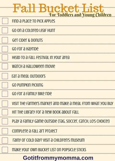 Fall Bucket List For Toddlers and Young Children - Got It From My Momma