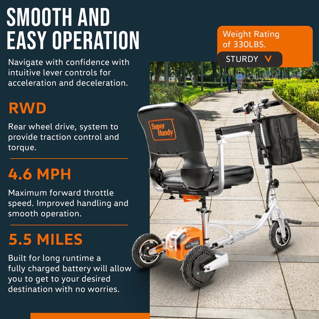Superhandy 3 Wheel Folding Mobility Scooter Plus Device Upgraded Desi