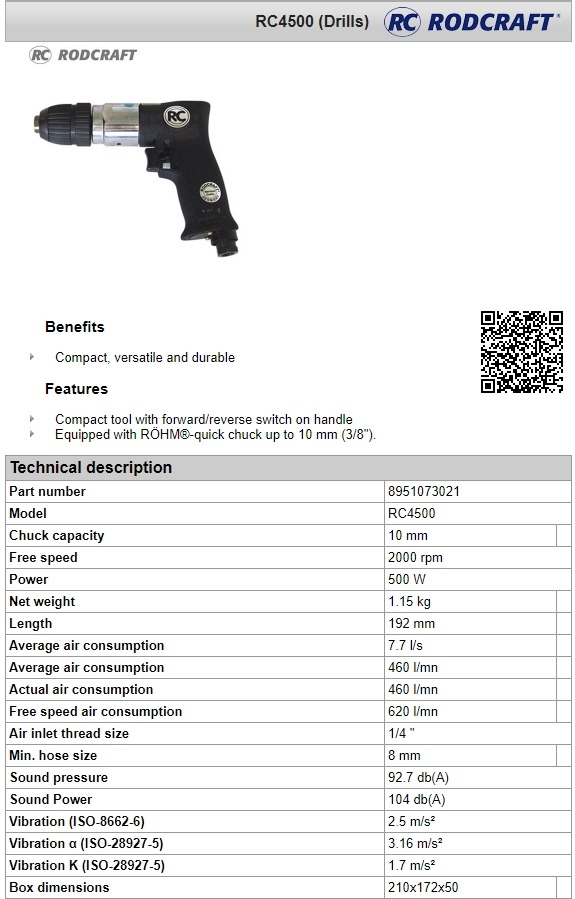 สว่านลม 3/8″ (10 mm) รุ่น RC4500, Reversible Durable and Compact ยี่ห้อ ...