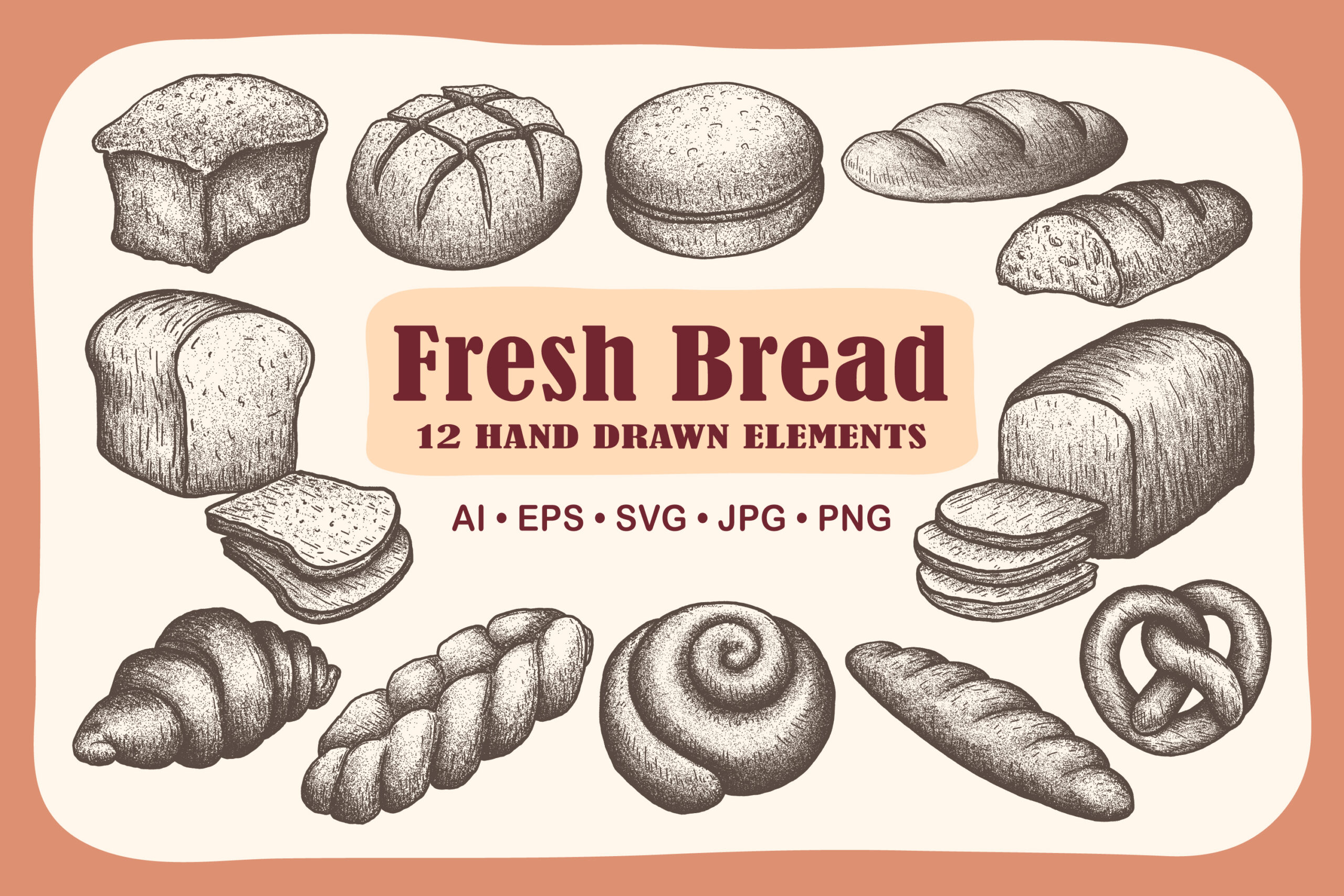 Hand drawn Fresh Bread Illustrations - HAND DRAWN TASTE