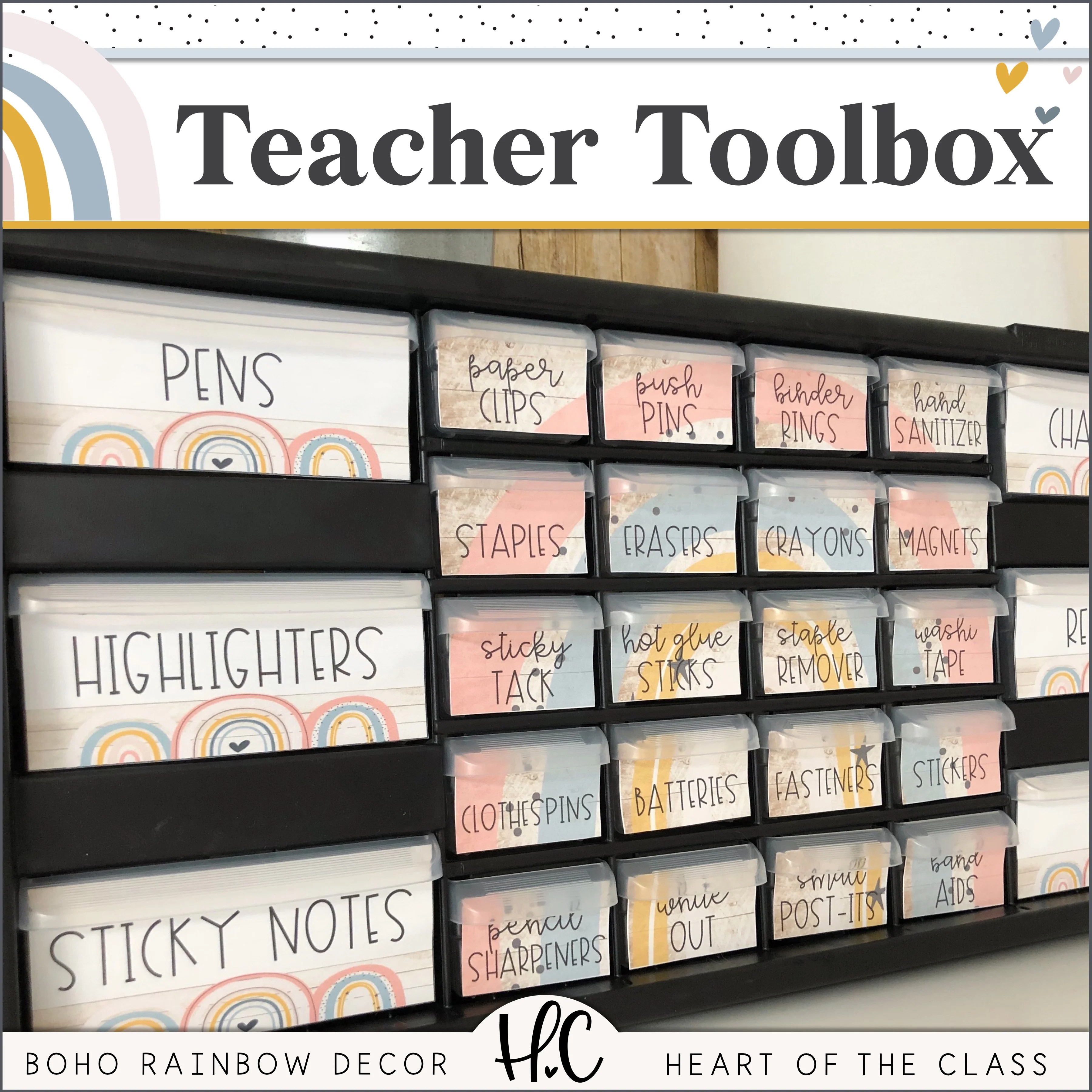 Boho Rainbow Teacher Toolbox Labels Heart Of The Class