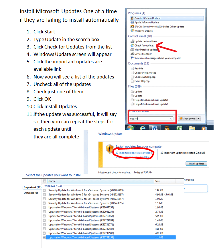 How to Install Windows 7 Updates 1 at a time – Notes – HelpMeRick.com ...