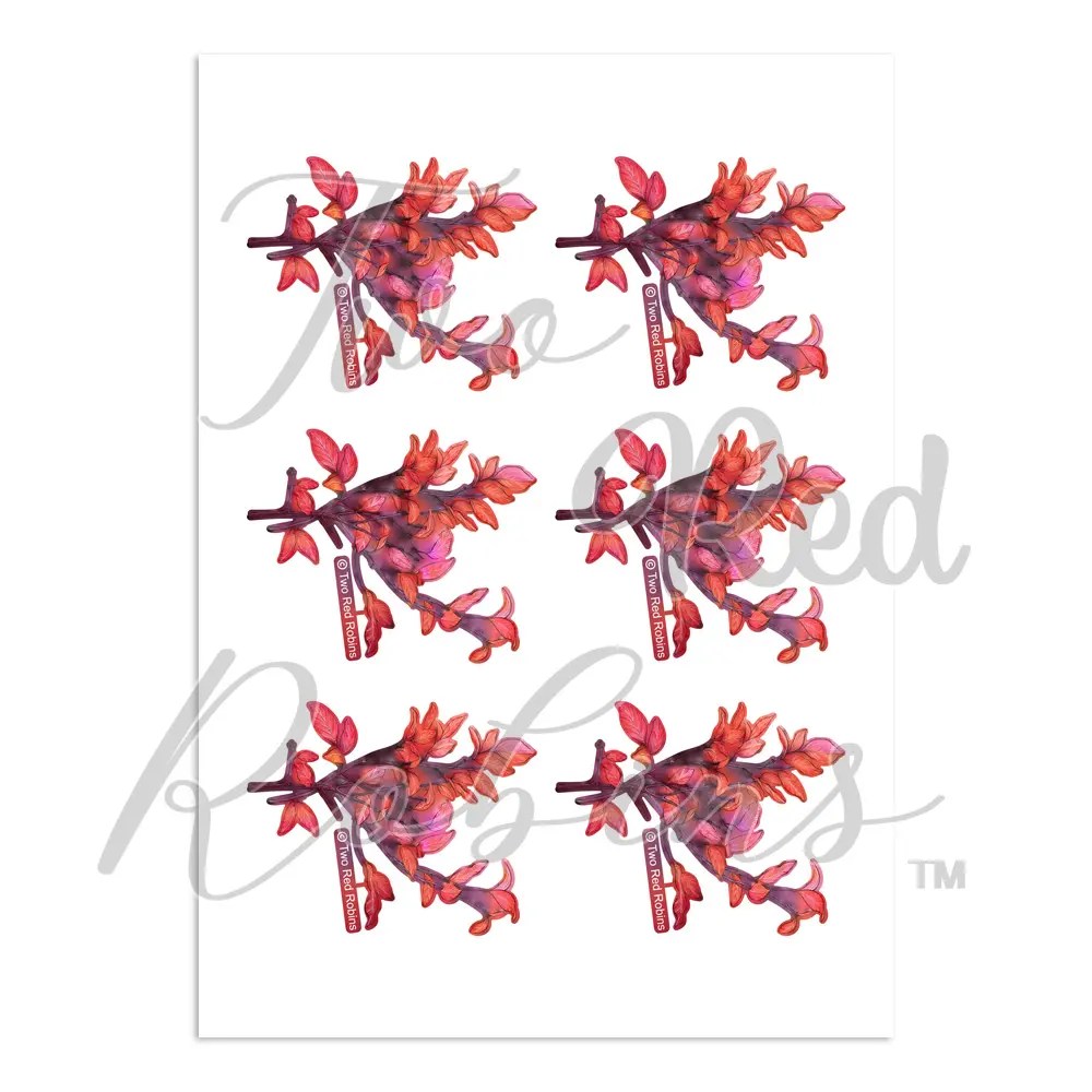 Two Red Robins Red Sprigs Reflections Printed Sheet - Highlight Crafts