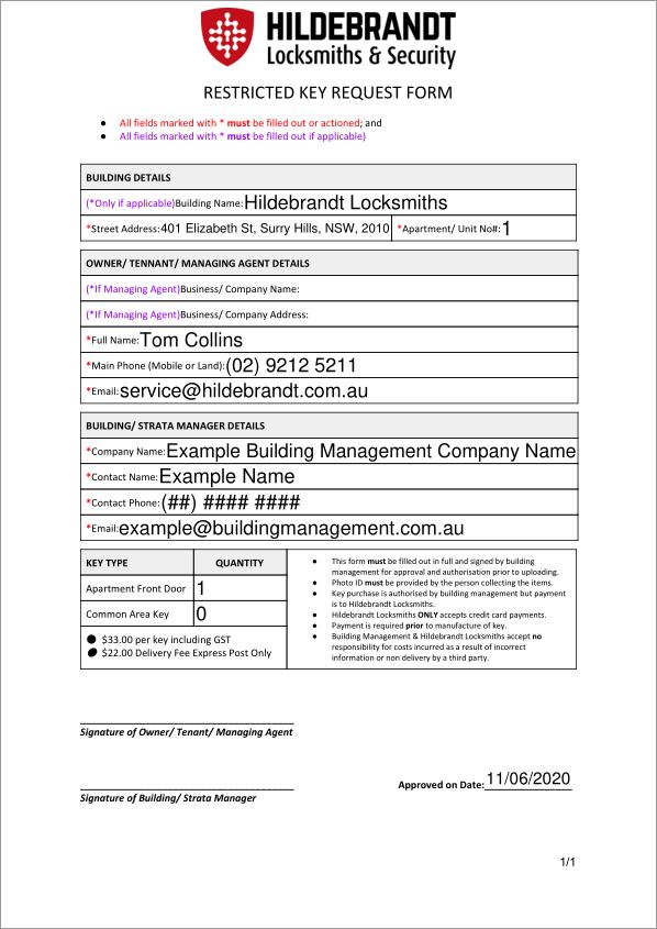 Key Order – HILDEBRANDT Locksmiths