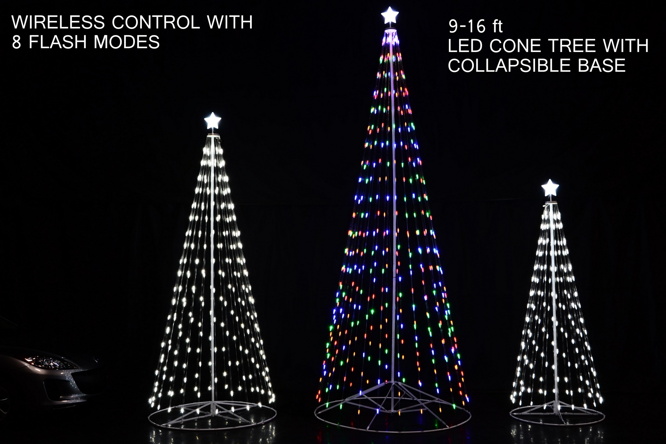 192″ 16 ft Outdoor Multi-Color LED Cone Tree w/Collapsible base with ...