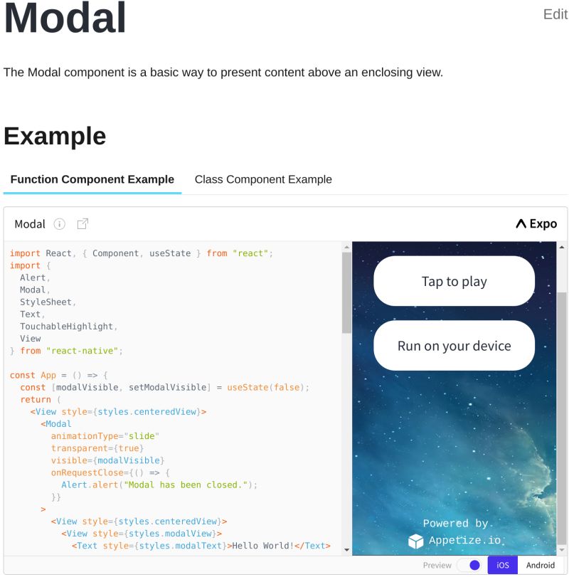 Javascript React Native Modal Official Example Does Not Work With - Creative Landscape Texture - Mobile