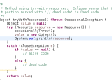 Java Dead Code Warning In Try With Resources But Not In Translated