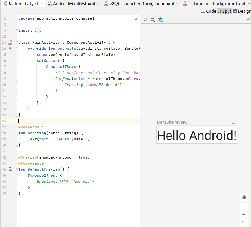 Why does Android Studio Kotlin Compose Template display text wrong when ...