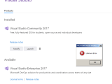 Unknown Error When Launching Visual Studio 2017 Community After