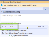 C Visual Studio Git Commit And Push And Commit And Sync Options