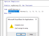 Excel Public Array Compile Error Can T Assign To Array Stack Overflow