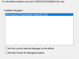 C Visual Studio Debugger Instance Not Found When Launching Debugger