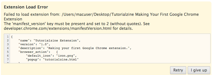 Chrome Extension Load Error: The manifest_version key must be present ... Chrome Extension Load Error: The manifest_version key must be present ...