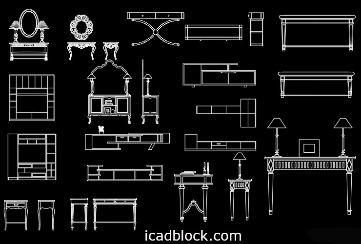 Console Table Cad Block Collection In Icadblock