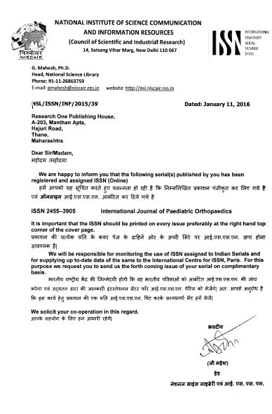 Indexing - International Journal of Paediatric Orthopaedics