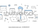 Programmer Develop Code Doodle Concept Man Stock Vector Royalty Free