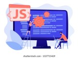 Programmers Using Javascript Programming Language On Stock Vector
