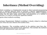 Method Constructor Method Overloading Method Overriding Inheritance