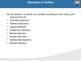 Operators In Python Arithmetic Operators Pptx Programming Languages