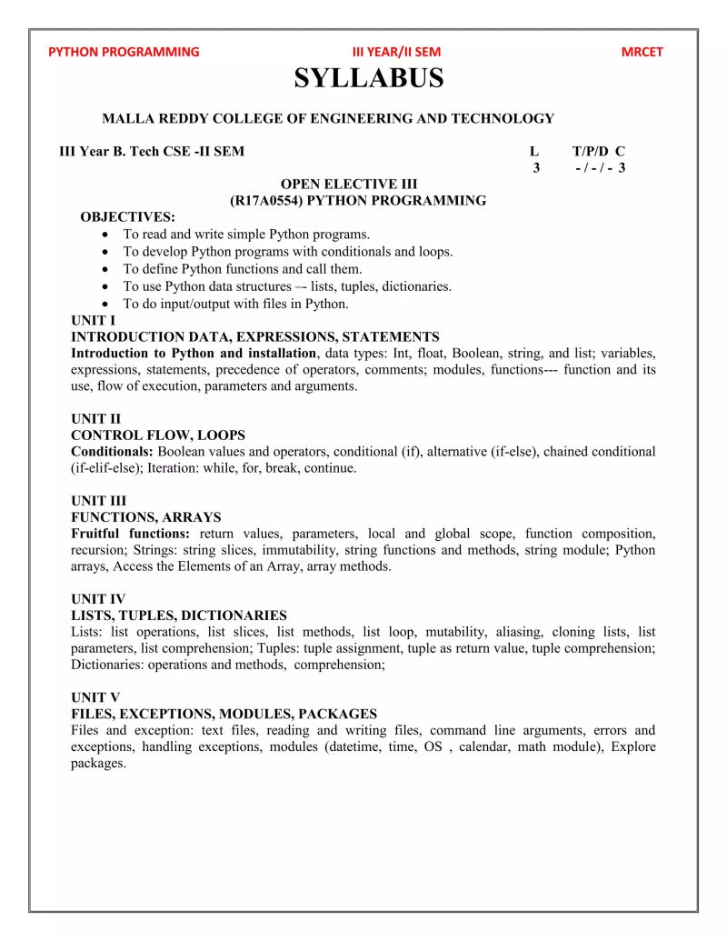 Python Programming Notes Python Programming Iii Year Ii Sem Mrcet - Premium Space Texture Gallery - Desktop