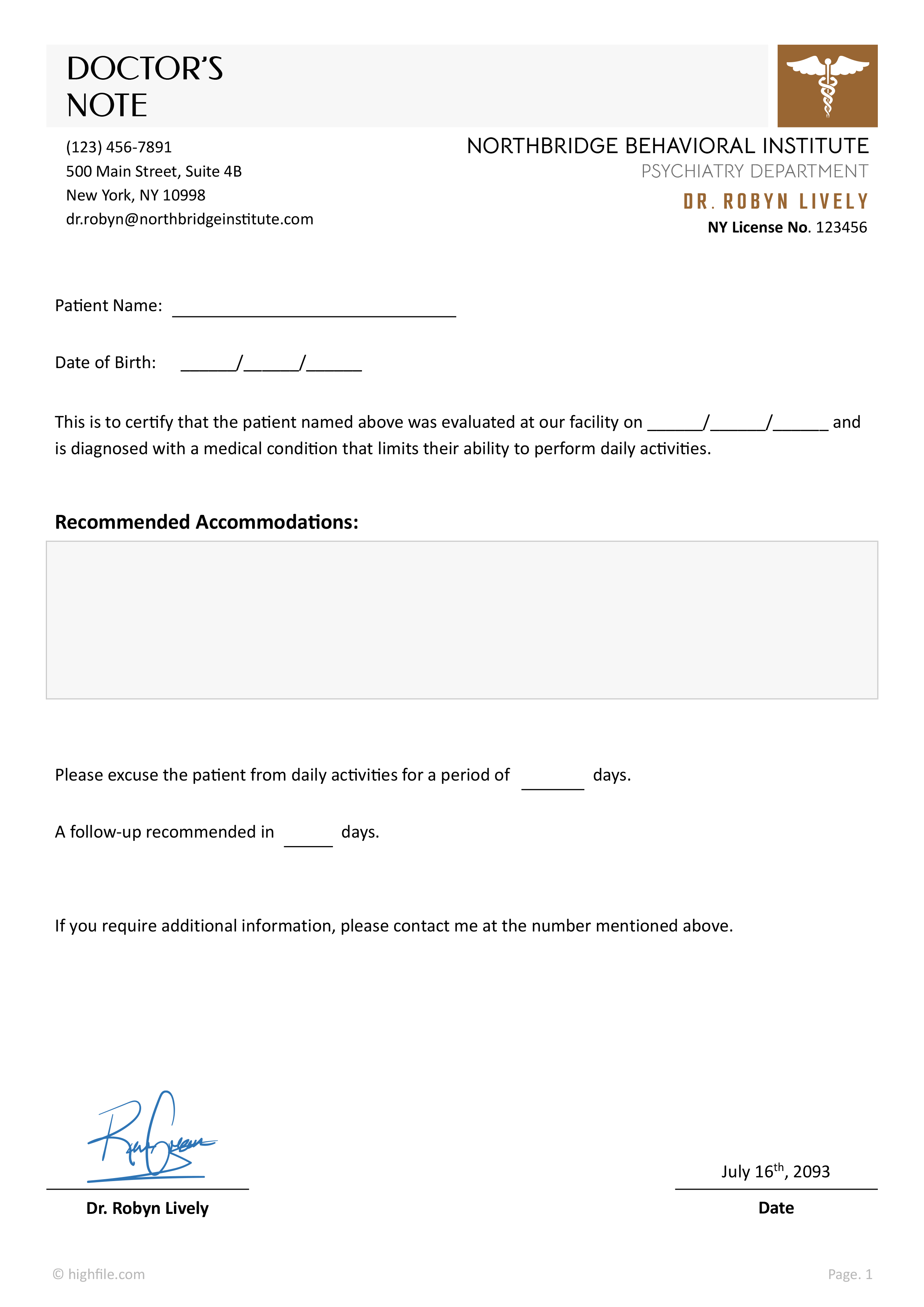 Doctor S Return To Work Note Template Word Google Docs Pdf