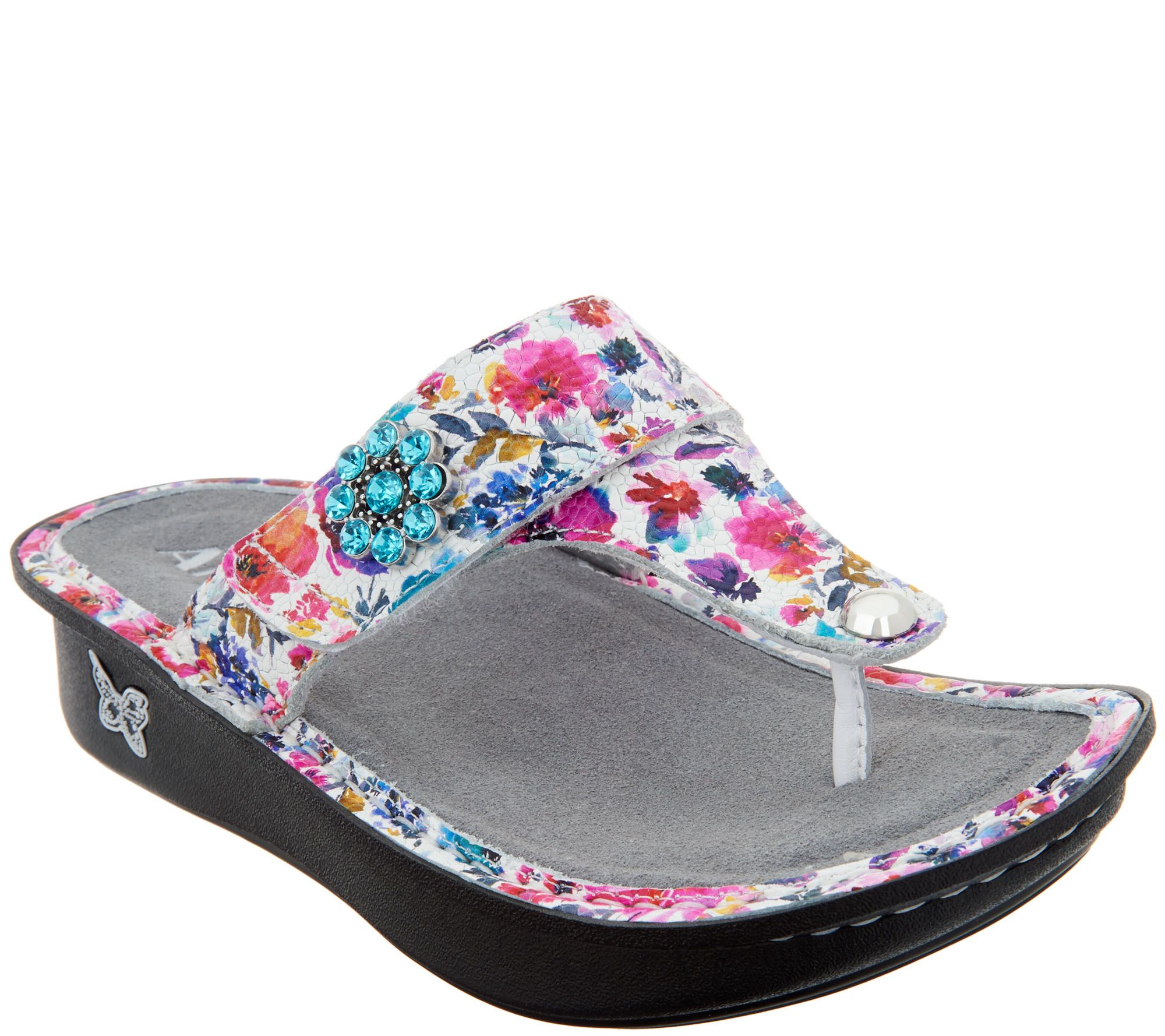 Alegria Carina Leather Thong Sandals With Unique Hardware Detail | Linkcat