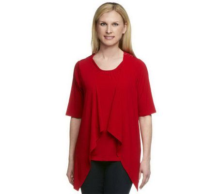 “as Is” Susan Graver Liquid Knit Cardigan W/ Crochet Back And Tank Set | Tambee