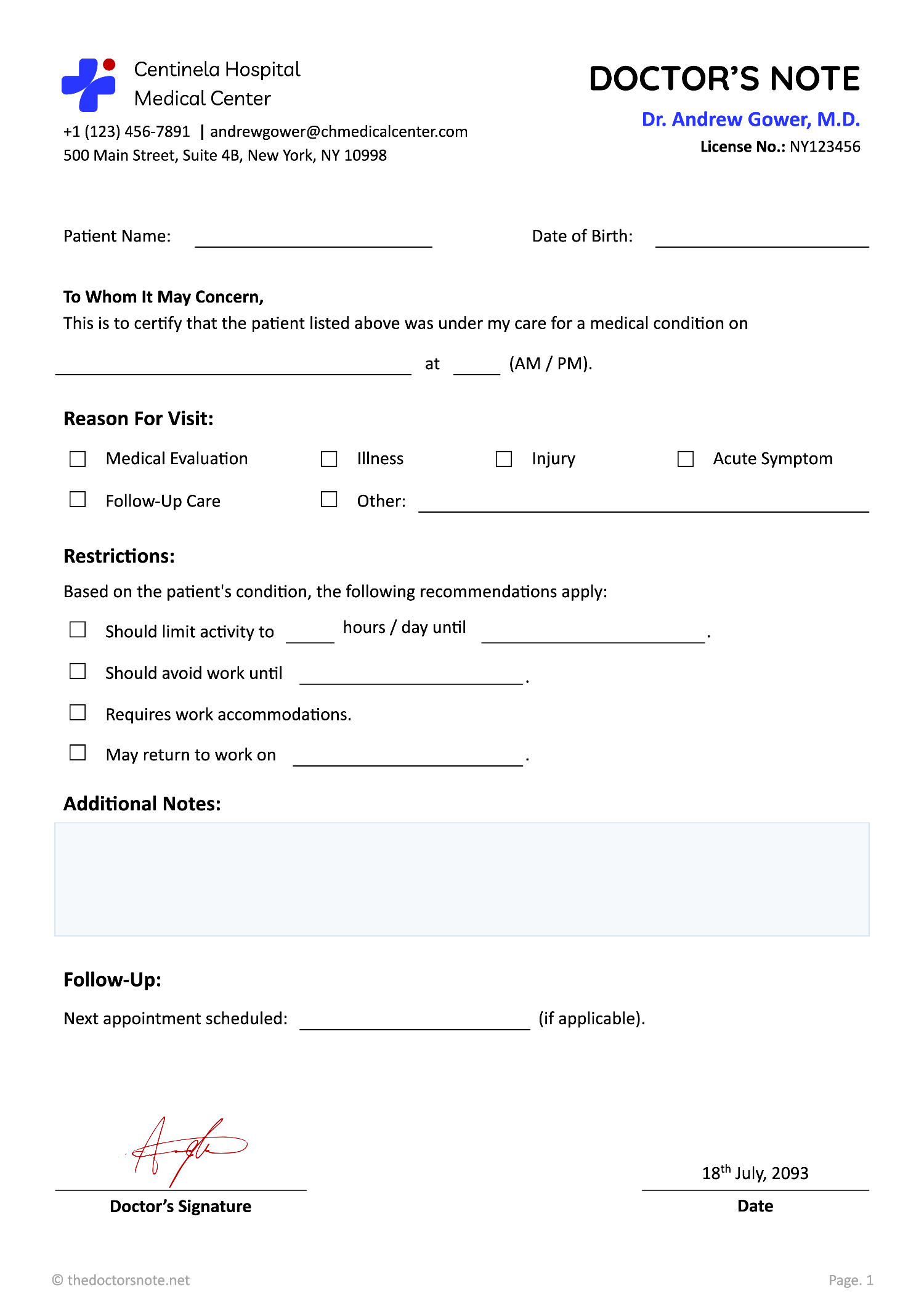 Doctor S Sick Note Template Edit Print