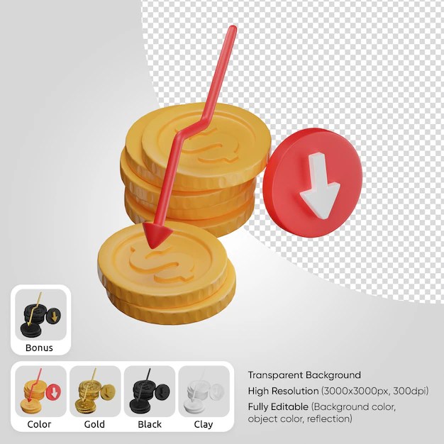 Free Psd 3d Coins Decrease - Gradient Illustration Collection - High Resolution Quality