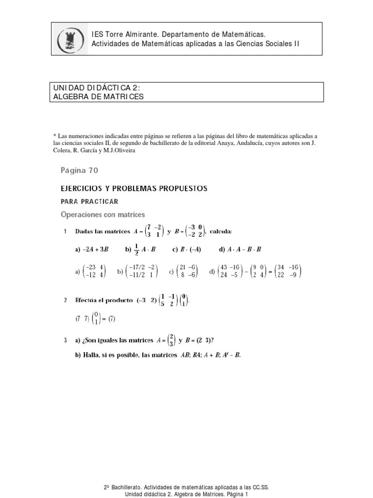 Matrices Ejercicios | PDF | Álgebra | Matriz (Matemáticas)
