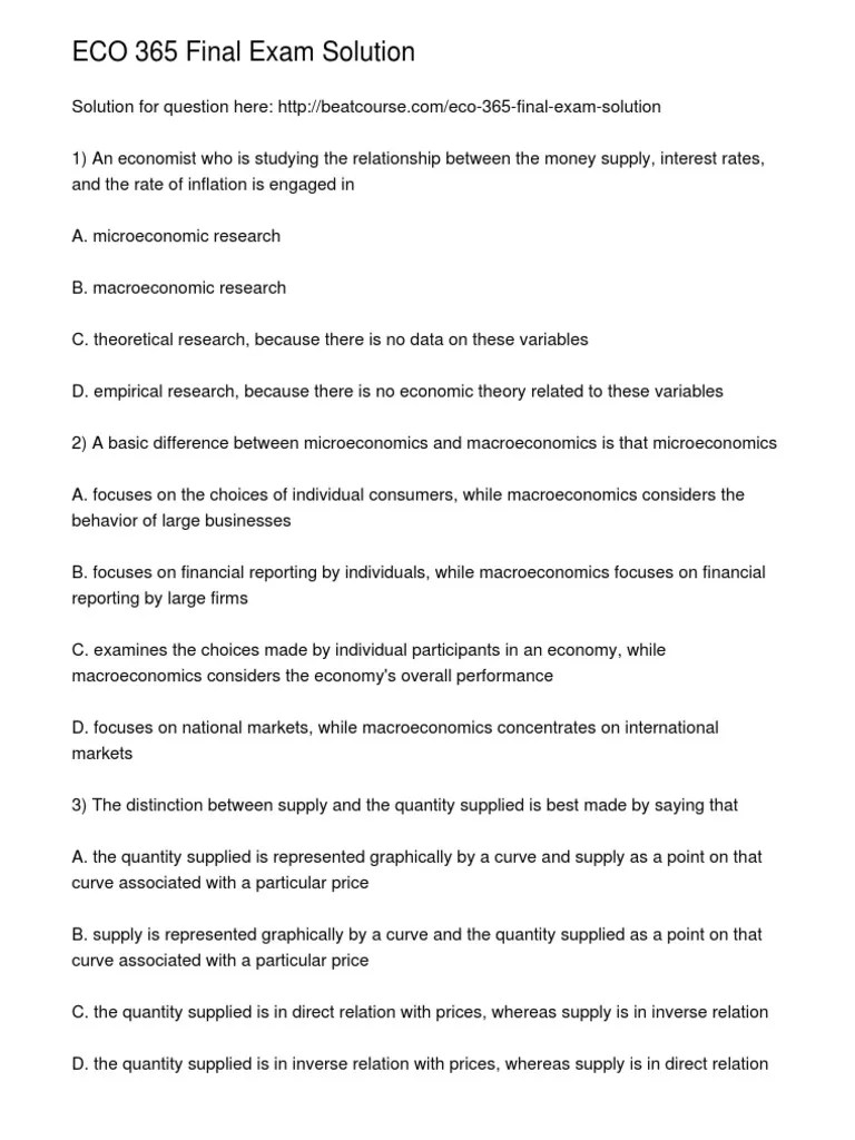 ECO 365 Final Exam Solution | PDF | Macroeconomics | Supply (Economics)
