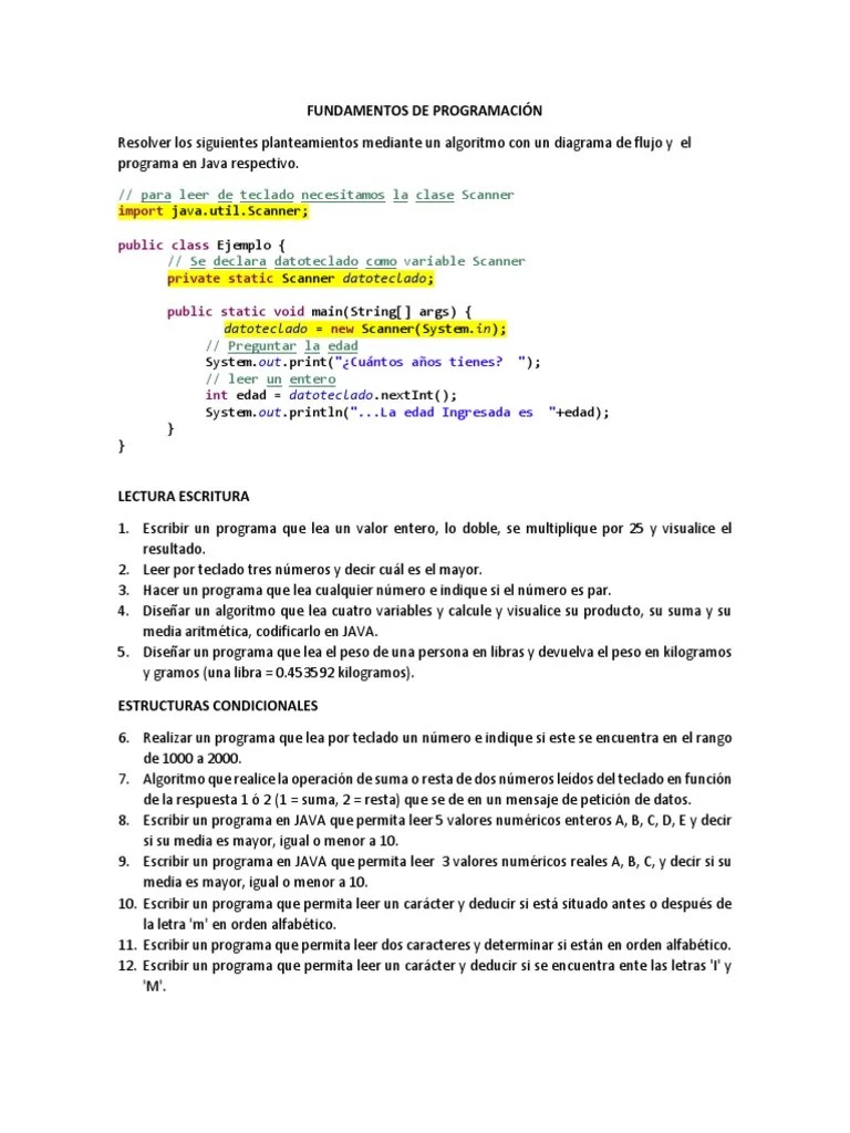 Taller 1 Ejercicios En Java Pdf C Java Lenguaje De Programación