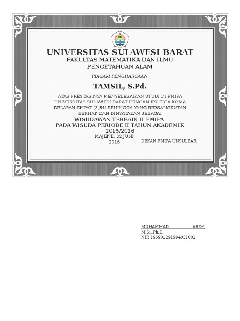 Sertifikat Wisudawan Terbaik | PDF
