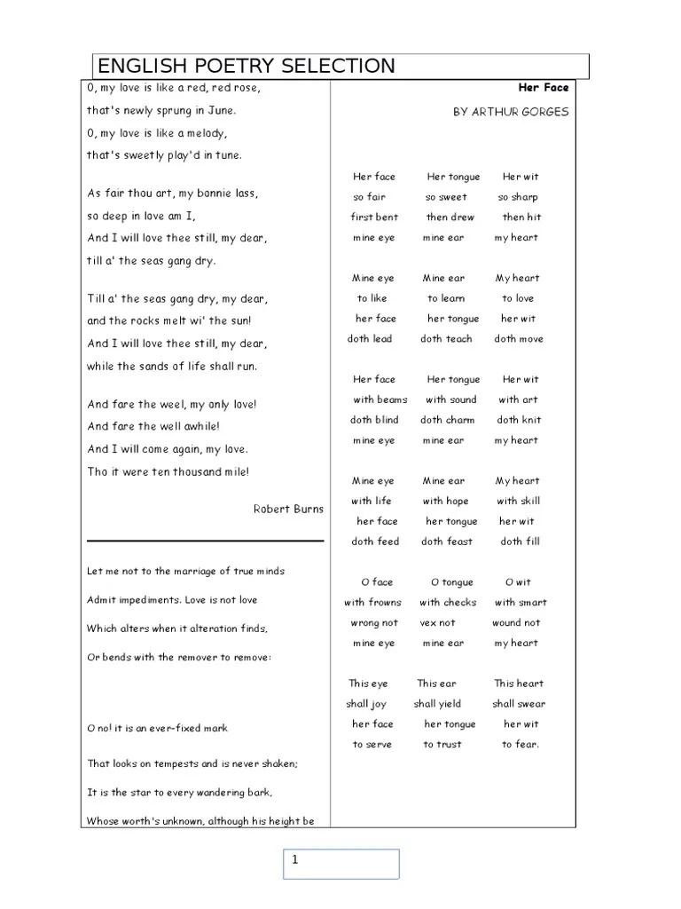 English Poetry Selection: Her Face | PDF | Poetry | Religion And Belief
