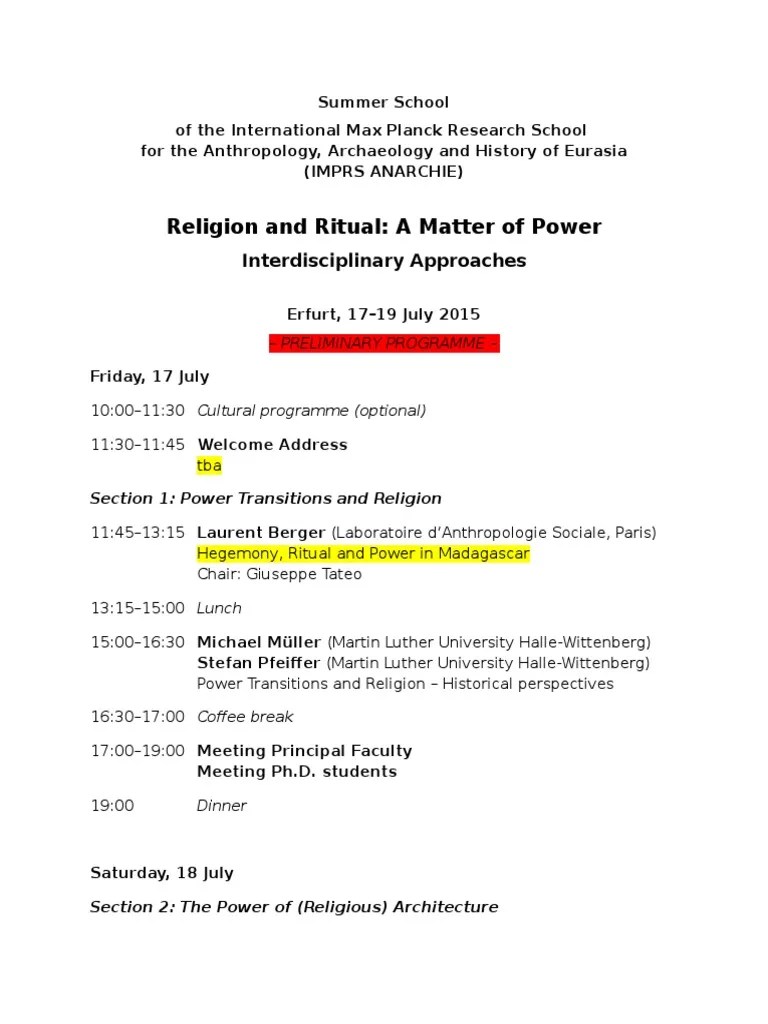 Summer School Preliminary Programme Etc Pdf Anthropology