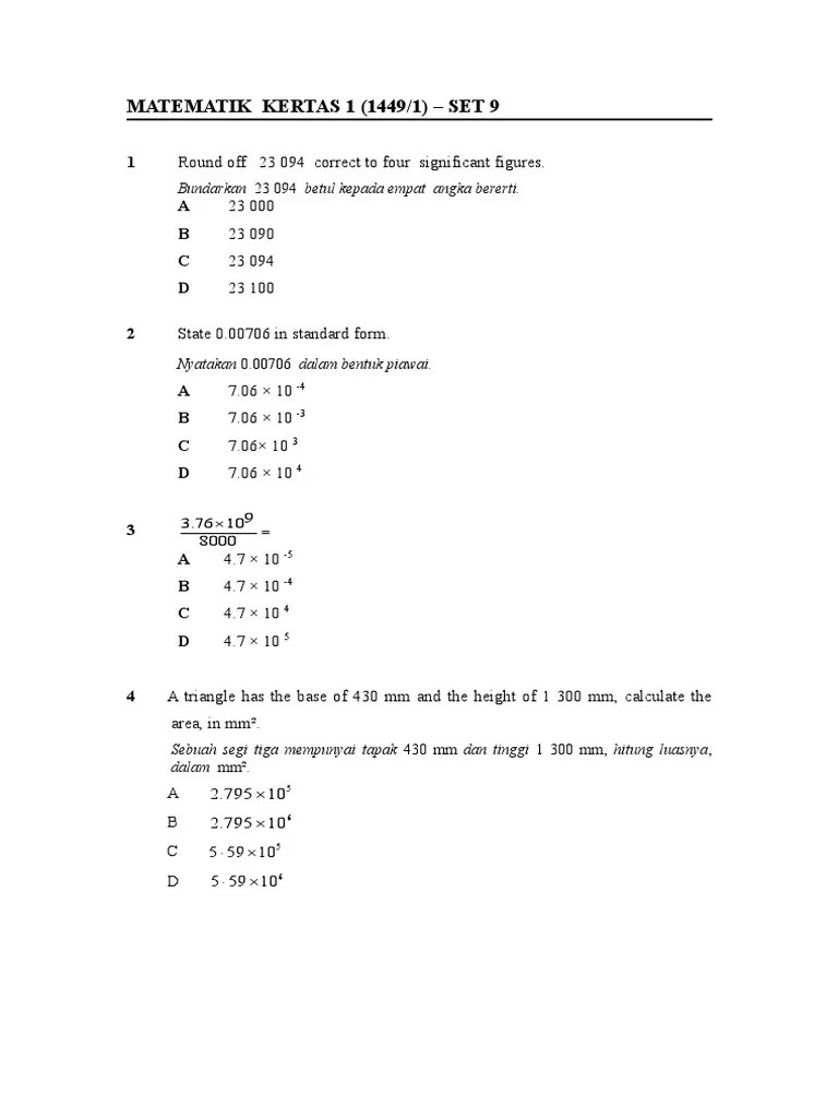 Math Spm K1 Soalan Set 9 Pdf