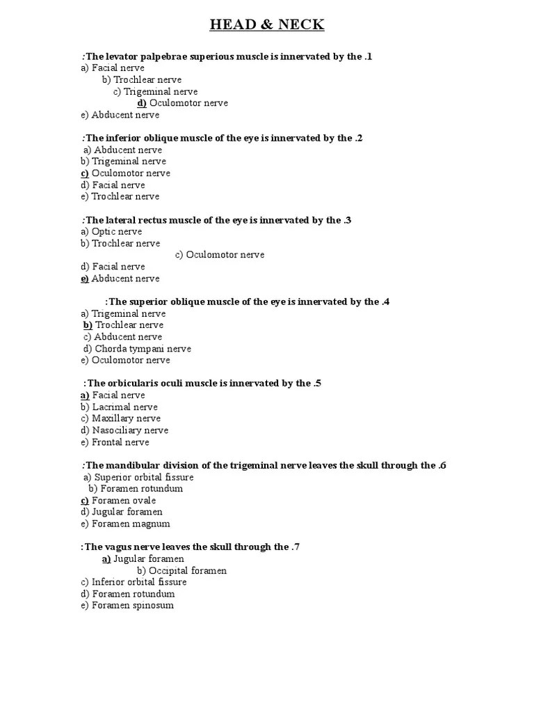 Mcqs Head And Neck Pdf Common Carotid Artery Tongue
