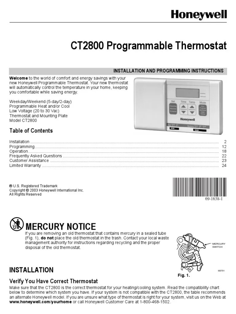 Honeywell Programmable Thermostat User Manual