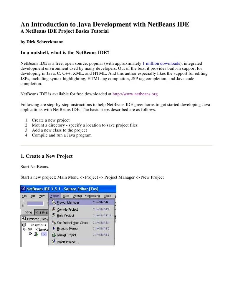 Netbeans Ide Project Basics Printable Pdf Net Beans Applications