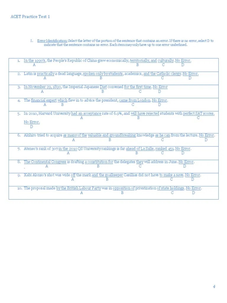 Acet Practice Test For Students Pdf Toilet Triangle