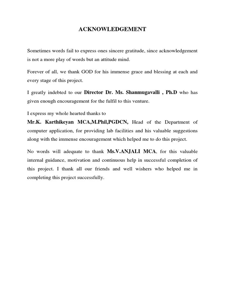 Project Acknowledgements And Gratitude Pdf