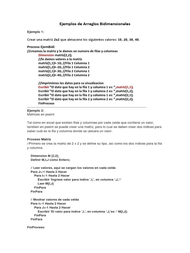 Matrices En Pseint | PDF | Matriz (Matemáticas) | Álgebra Lineal