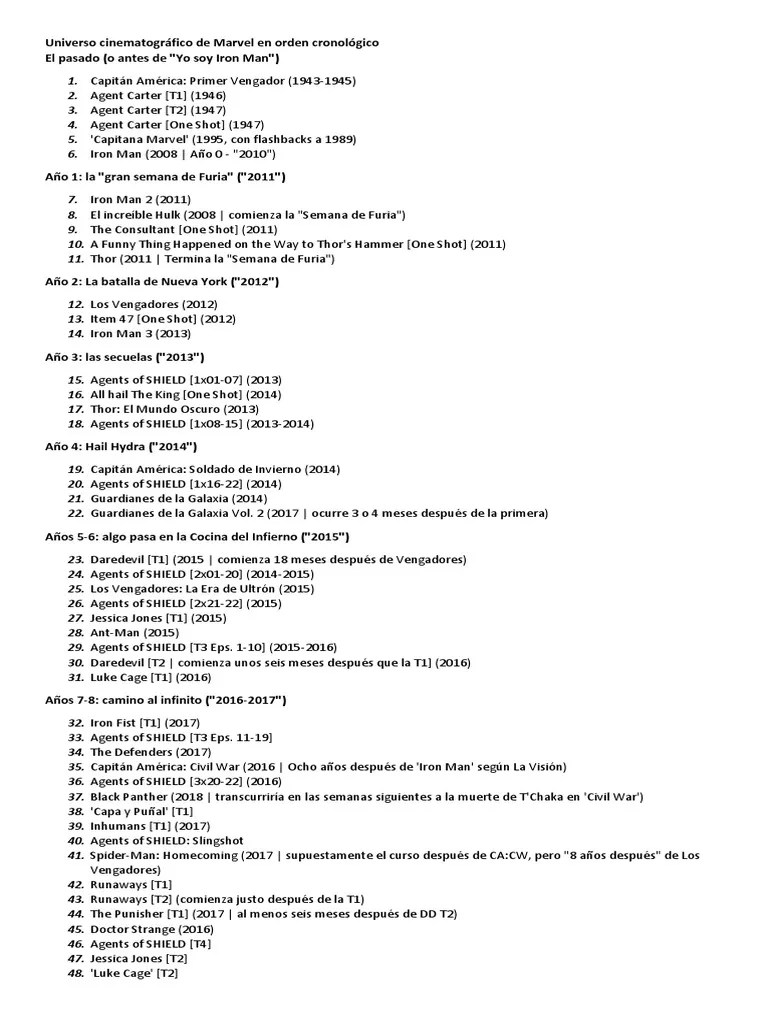 Universo Cinematográfico De Marvel En Orden Cronológico | PDF | Comics ...