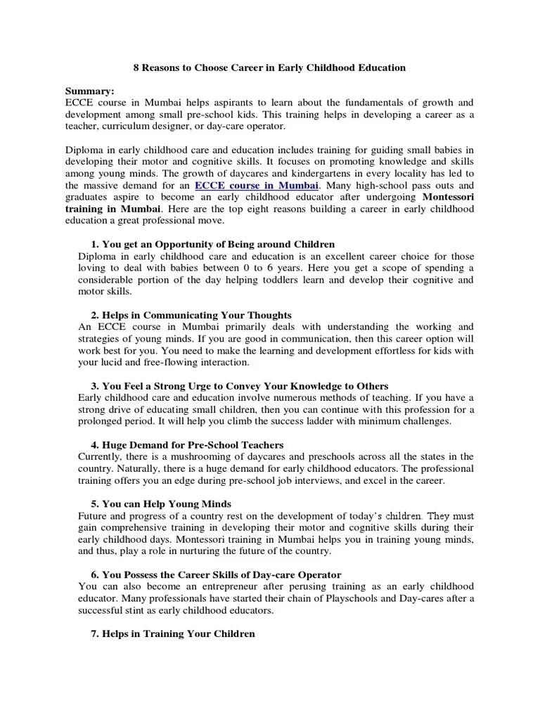 8 Reasons To Choose Career In Early Childhood Education | PDF | Early ...