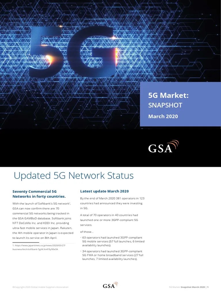 GSA 5G Market Snapshot March 2020 | PDF | Soft Bank Group | Information ...