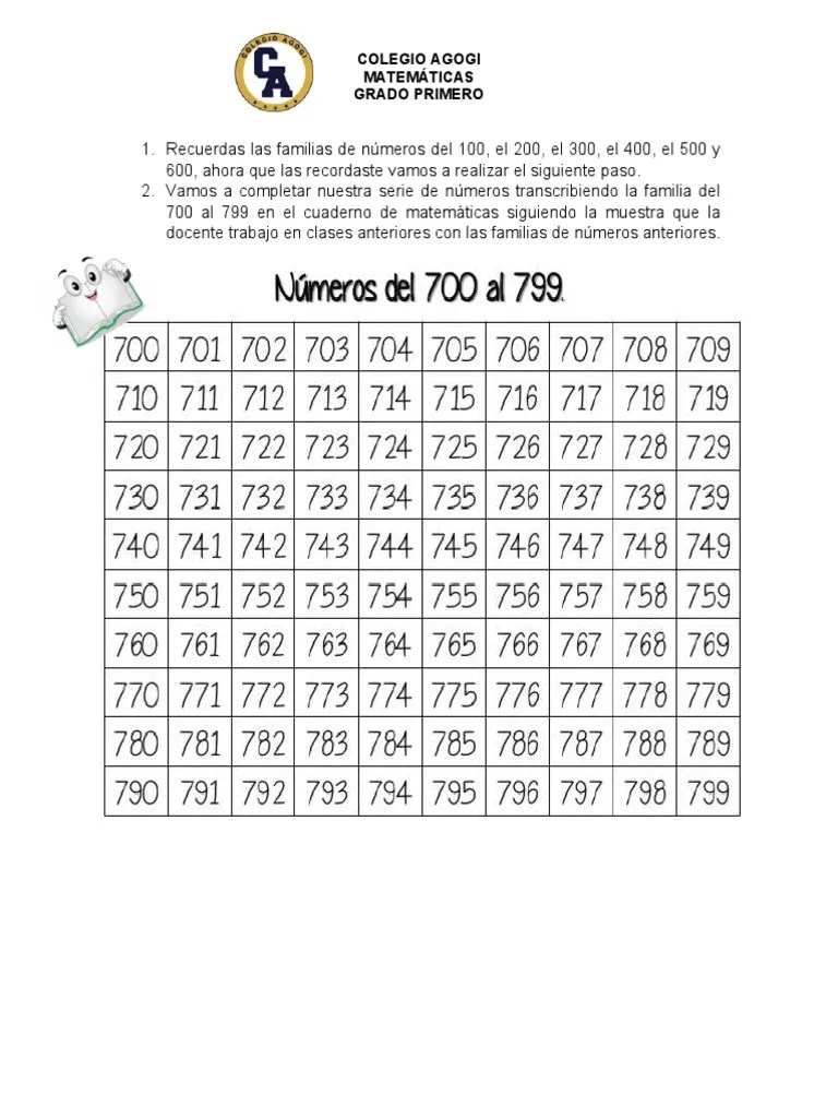 Tarea Matematicas Numeros Del 700 A 799 Pdf