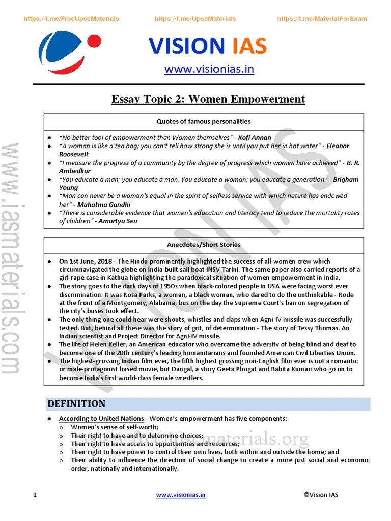 Essay Women Empowerment PDF | PDF | Woman | Ecofeminism