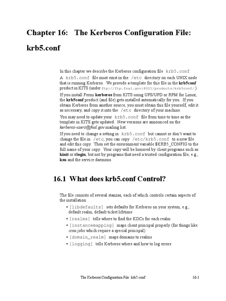 Kerberos 5 Configuration Pdf Network Architecture Information