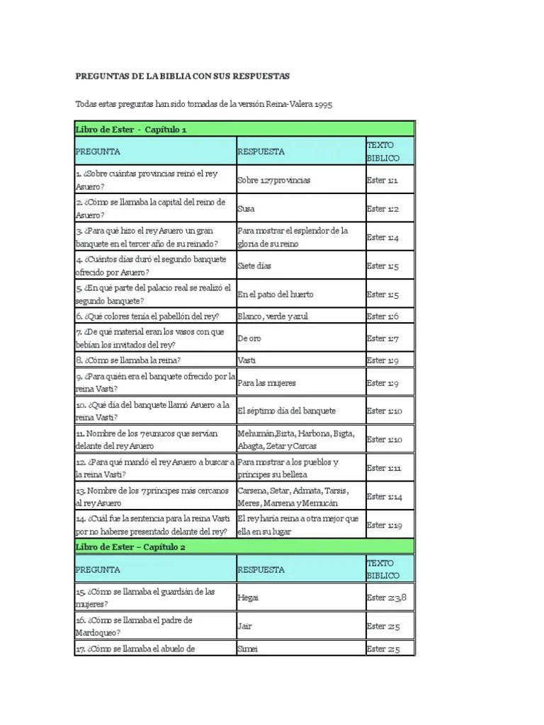 Preguntas De La Biblia Con Sus Respuestas | PDF | Daniel (figura ...
