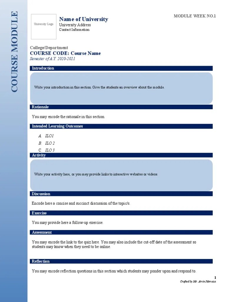 College Course Module Template Pdf Learning Communication